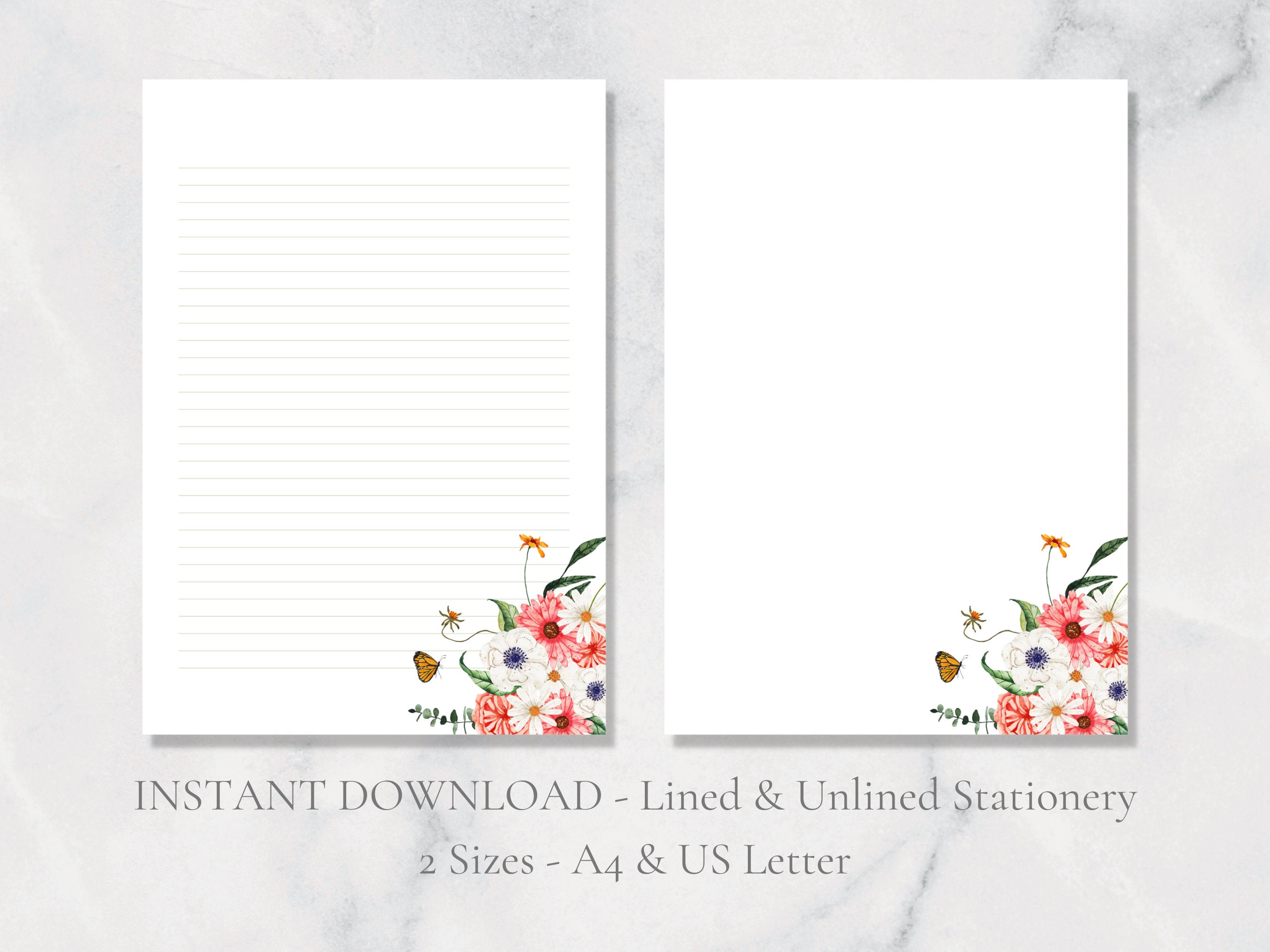 Vintage Bouquet Butterfly Printable Stationery Floral Stationary ...