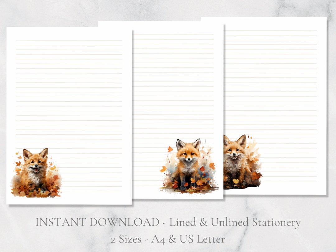 Autumn Foxes Printable Stationery Fall Printable Stationary Paper ...