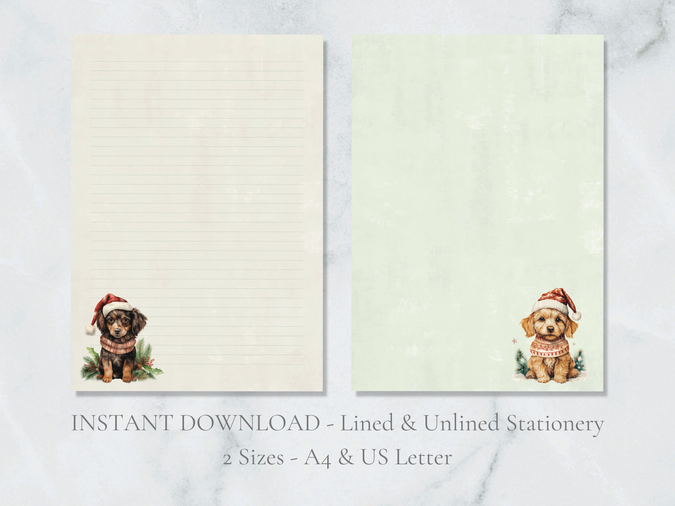 Christmas Dogs Printable Stationery Festive Stationary Winter Letter ...