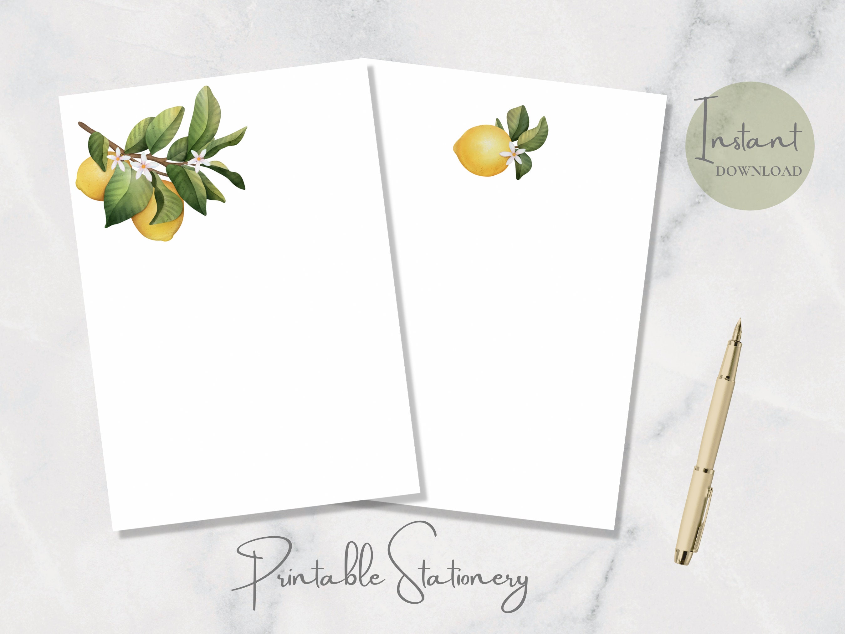 Lemon Printable Stationery Fruit Printable Stationary Paper - Etsy