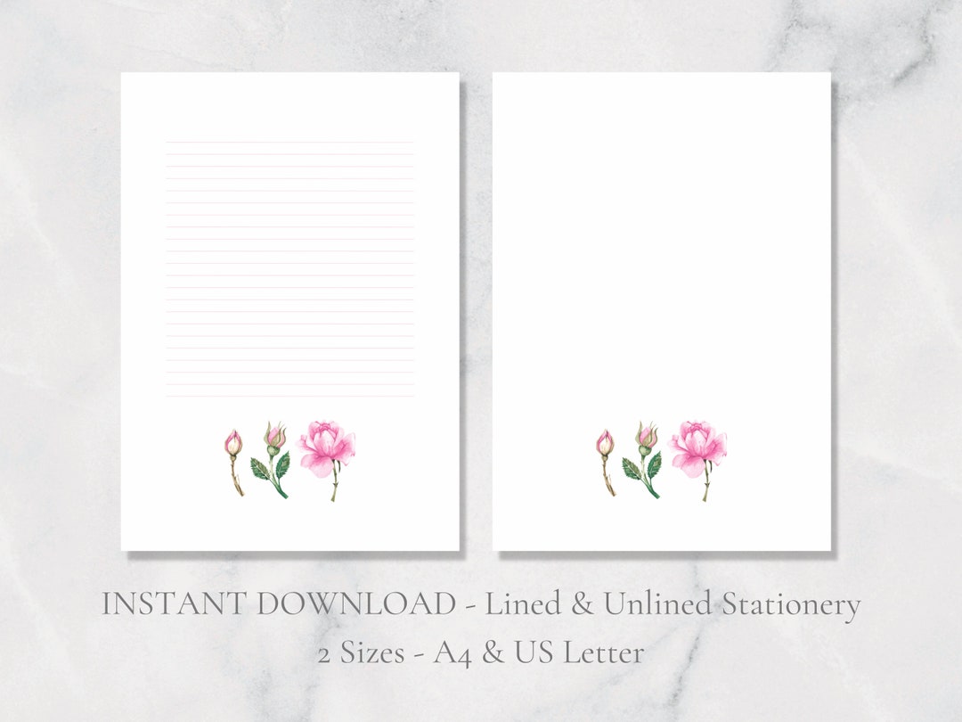 Pink Rose Printable Stationery Love Stationary Watercolor Writing Paper ...