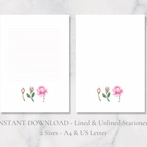 Pink Rose Printable Stationery Love Stationary Watercolor Writing Paper ...