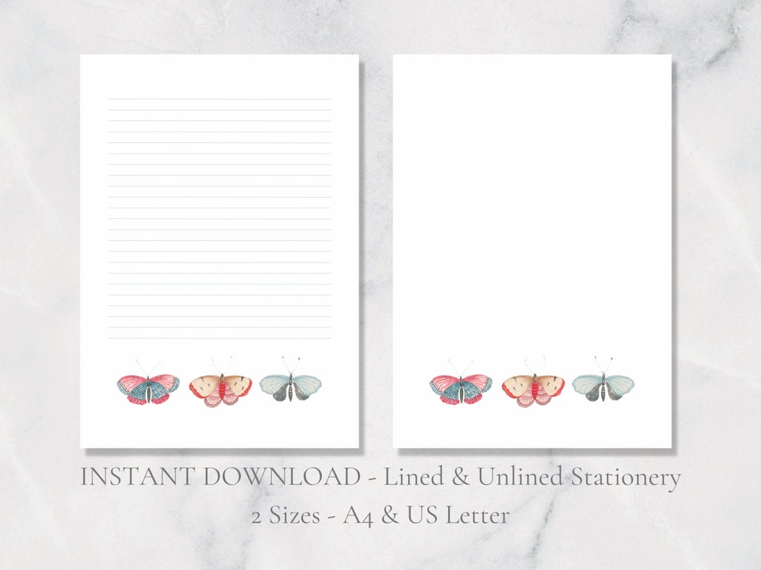 Butterfly Printable Stationery Blue Pink Stationary Nature Writing ...