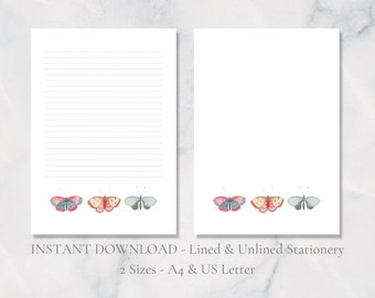 Butterfly Printable Stationery Coloful Stationary Nature Writing Paper ...