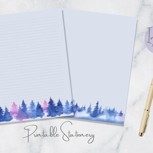 Watercolor Forest Printable Stationery Pine Tree Stationary Landscape ...