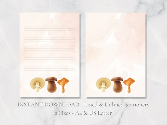 Mushroom Printable Stationery Woodland Writing Paper Autumn - Etsy