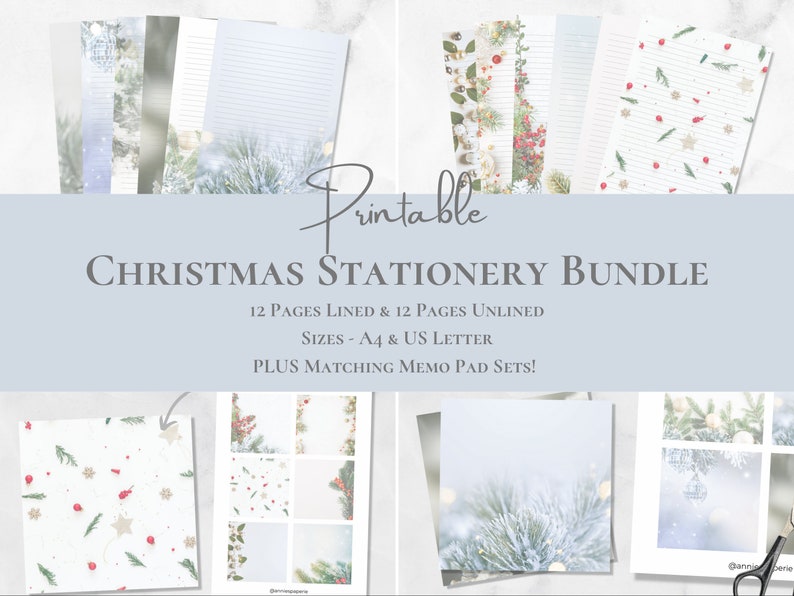 BUNDLE Christmas Stationery Printable Holiday Stationary Paper Festive ...