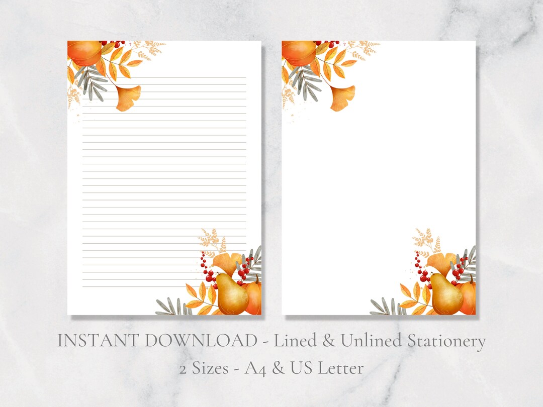 Autumn Harvest Printable Stationery Autumn Stationery Pumpkin Fall ...