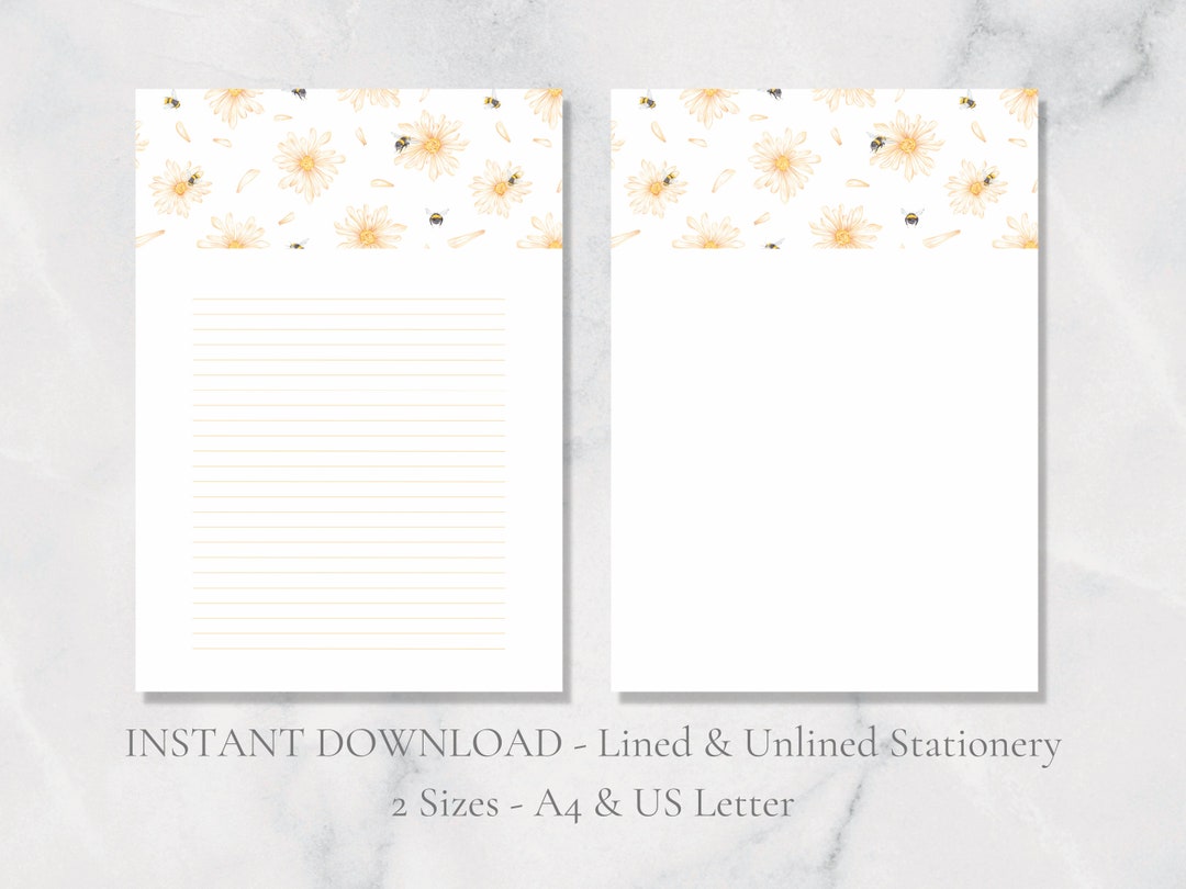 Bee Printable Stationery Floral Stationary Nature Writing Paper ...