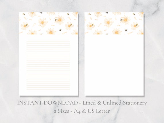 Bee Printable Stationery Floral Stationary Nature Writing - Etsy