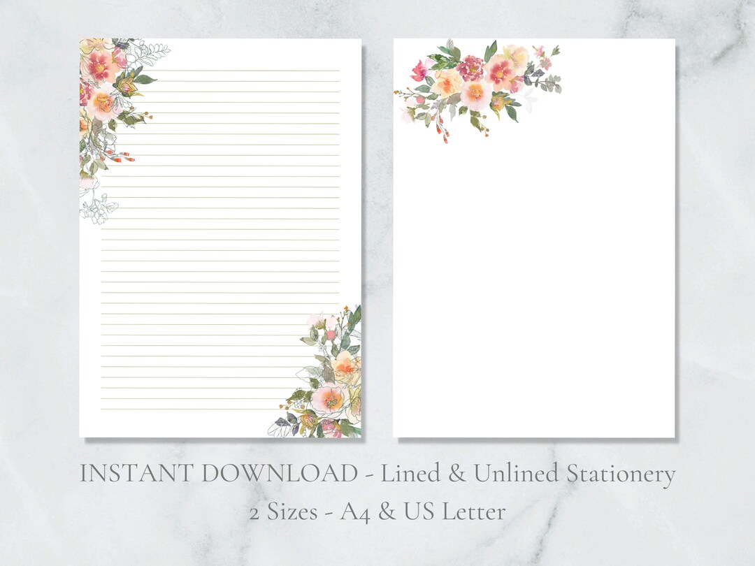Peach Floral Arrangement Printable Stationery Paper Nature Lover Flower ...