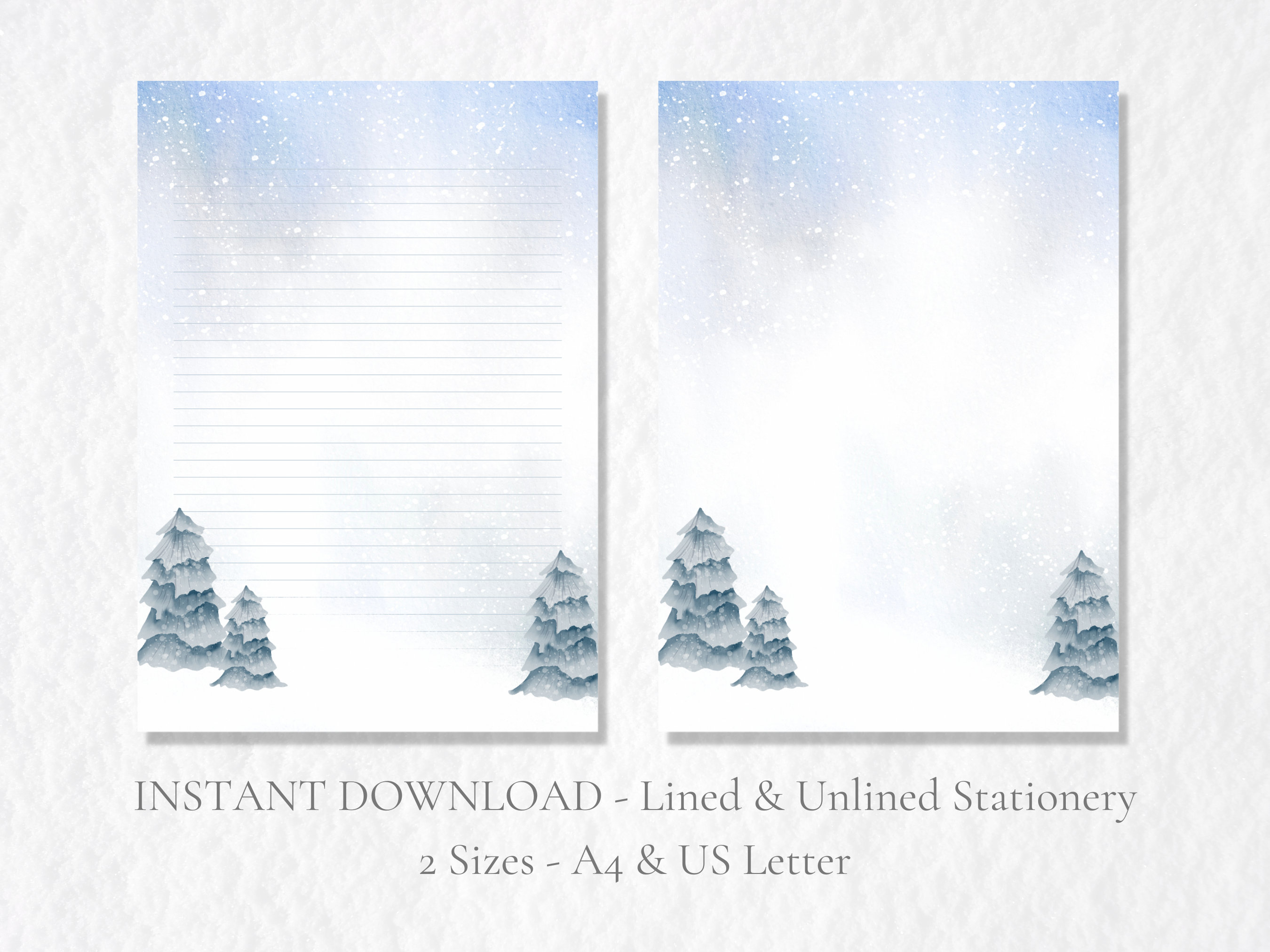 Fir Trees in the Snow Printable Stationery Festive Stationary Winter ...