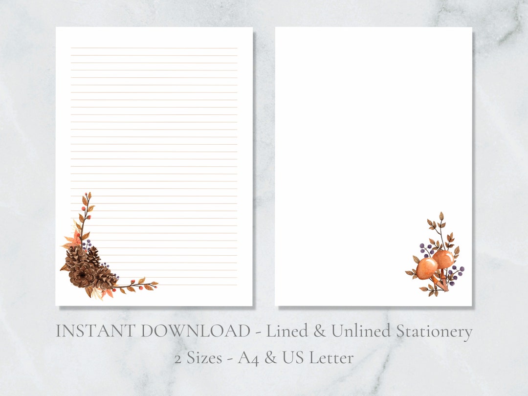 Woodland Printable Stationery Mushroom Pinecone Writing Paper Fall ...