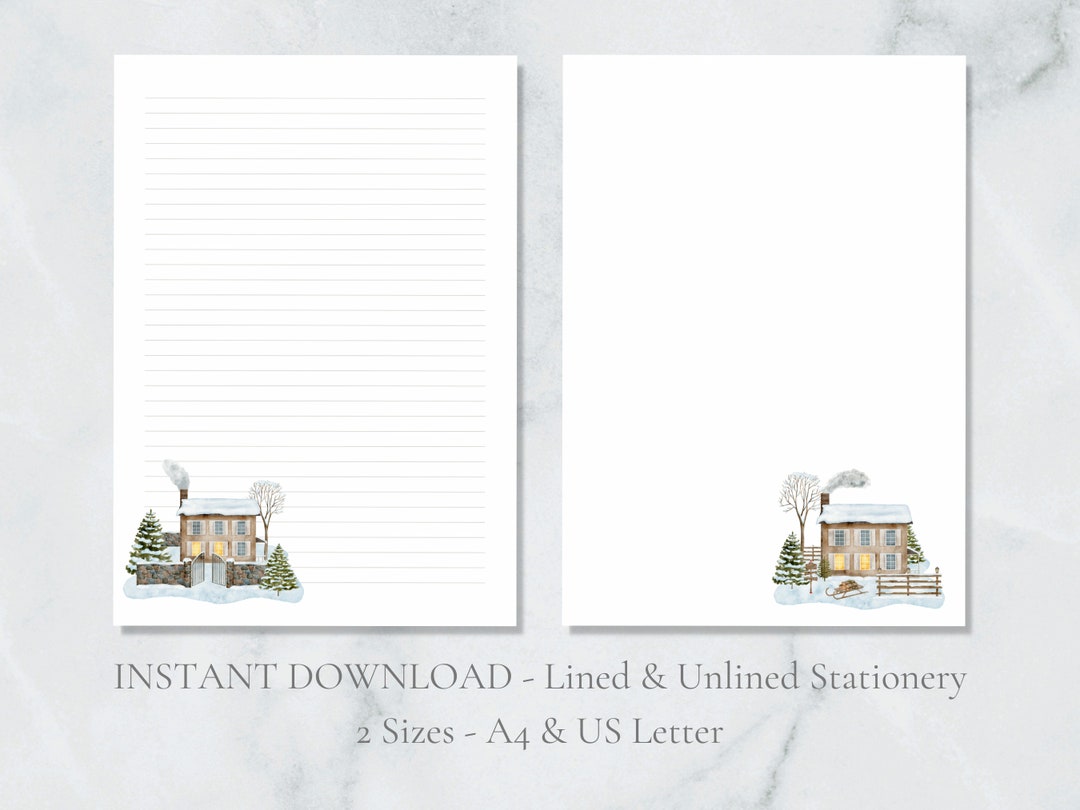 Winter Cottage Printable Stationery Festive Stationary Holiday Letter ...