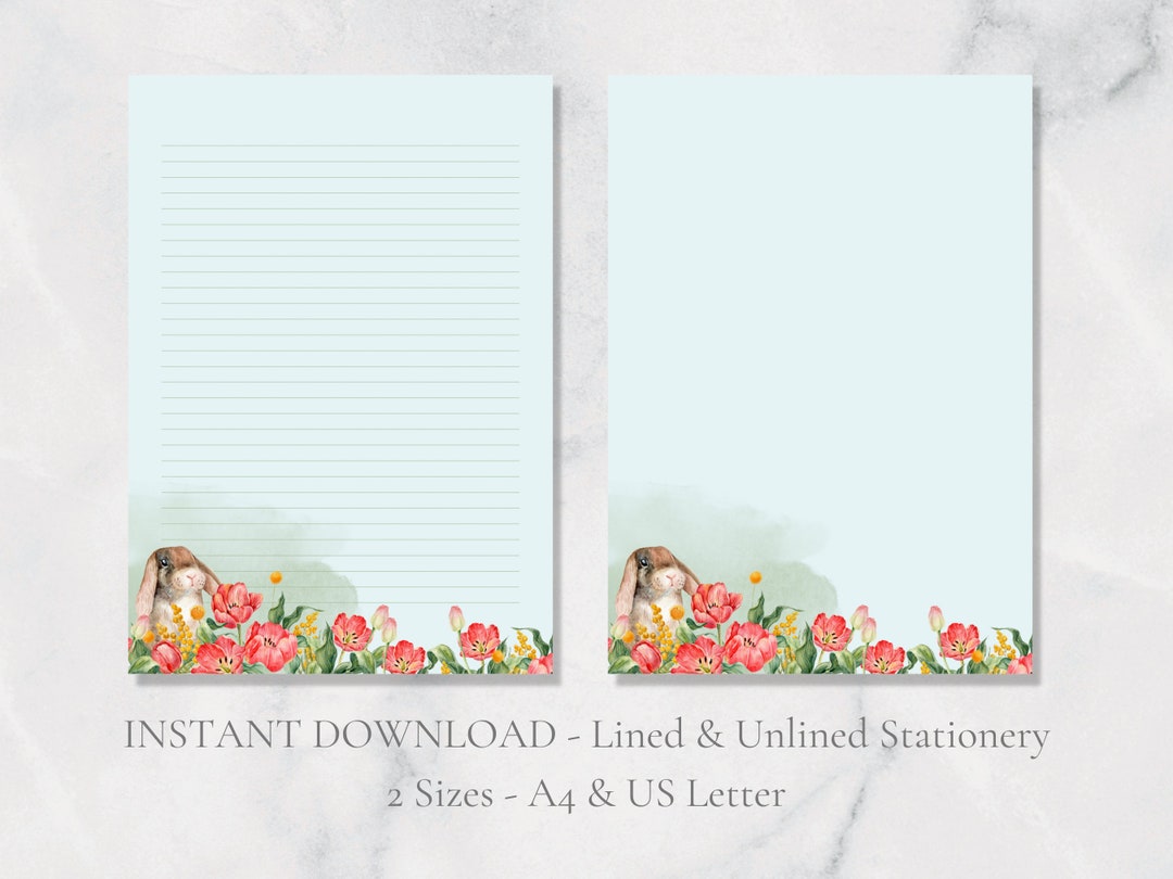 Easter Bunny Printable Stationery Spring Tulips Stationary Nature ...