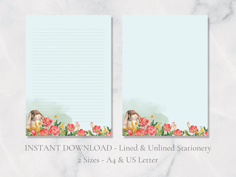 Easter Bunny Printable Stationery Spring Tulips Stationary Nature ...