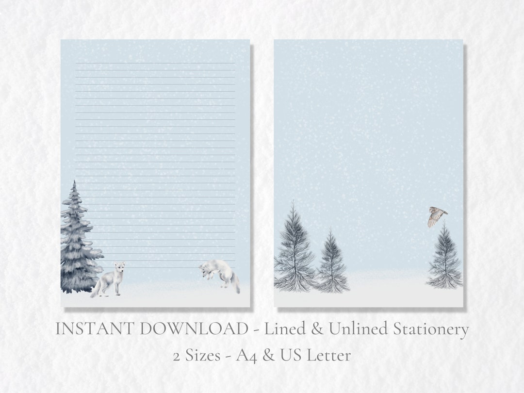 Snow Fox and Owl Printable Stationery Winter Stationary Snow Writing ...