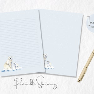 Polar Bears in the Snow Printable Stationery Winter Stationary Iceberg ...