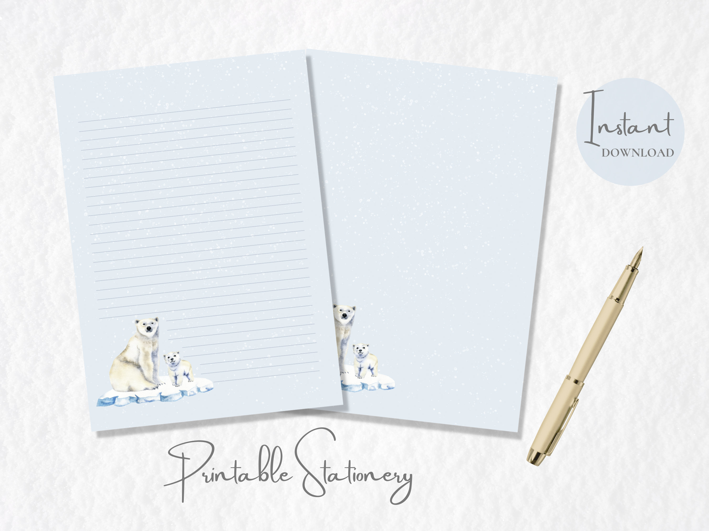 Polar Bears in the Snow Printable Stationery Winter Stationary - Etsy