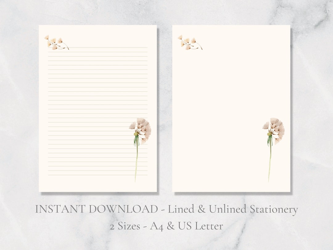 Dandelion Printable Stationery Floral Stationary Botanical Writing ...
