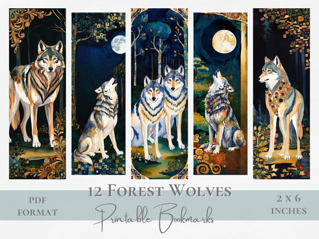 Forest Wolves Printable Bookmark Set Woodland Watercolor Wolf Instant ...