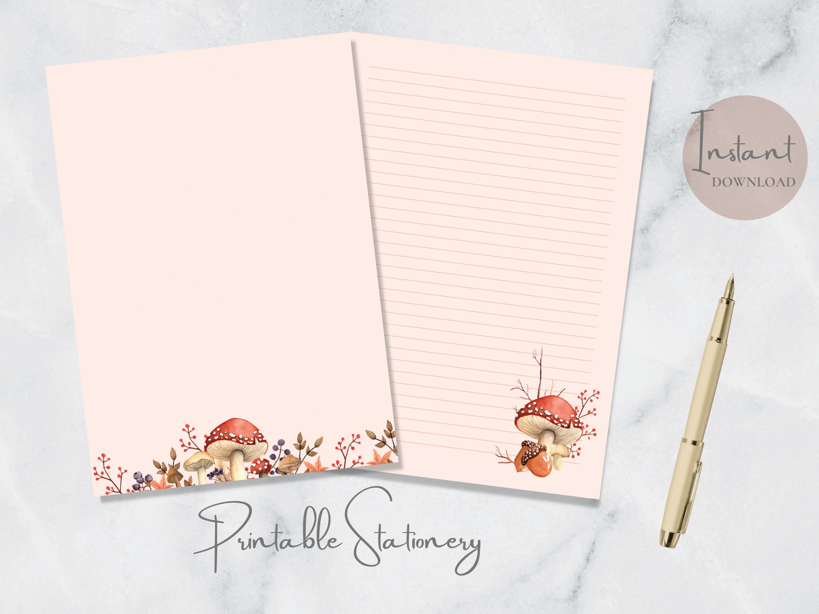 Toadstool Printable Stationery Woodland Writing Paper Fall - Etsy
