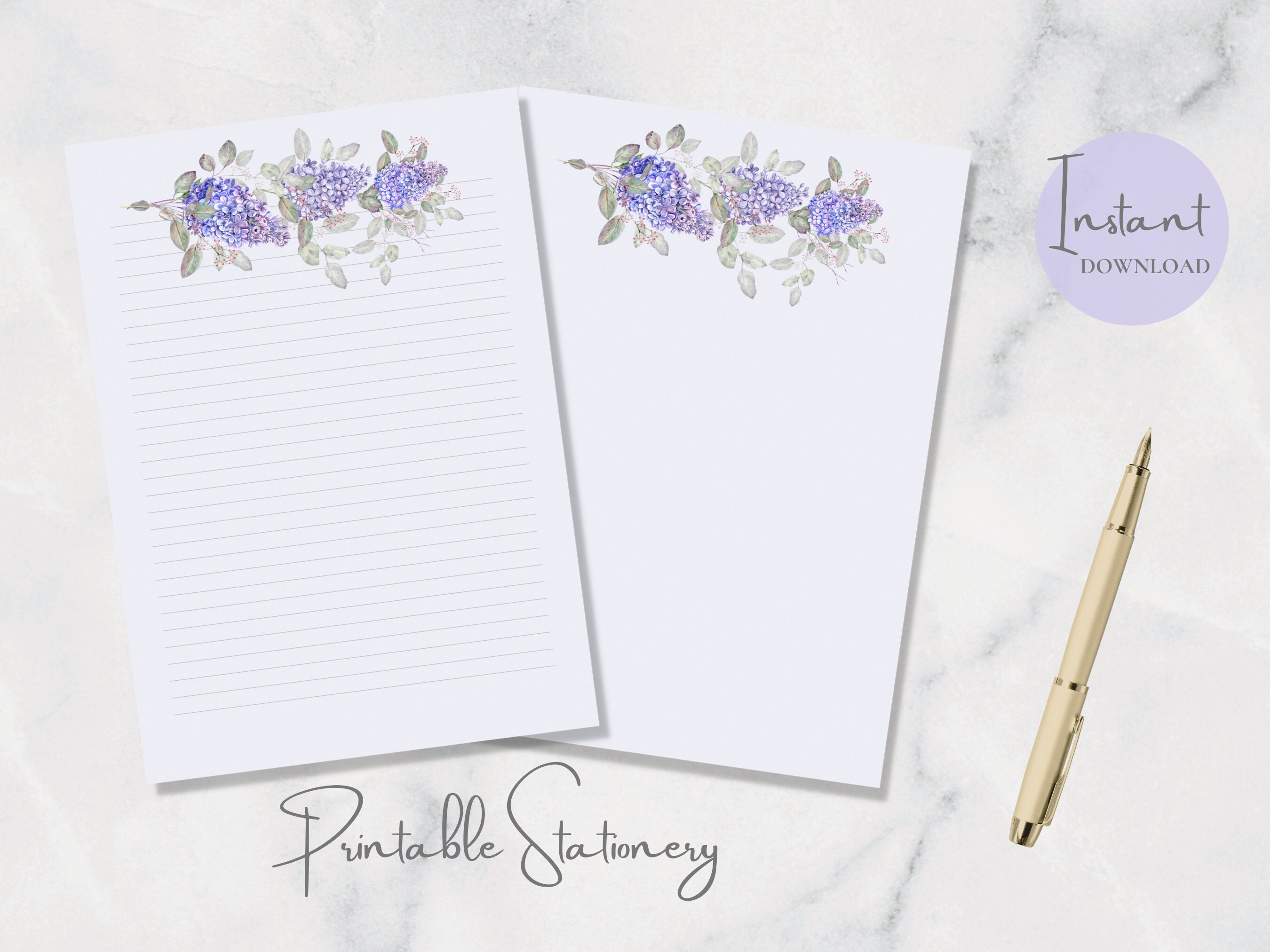 Lilacs Printable Stationery Purple Flower Stationary Botanical Writing ...
