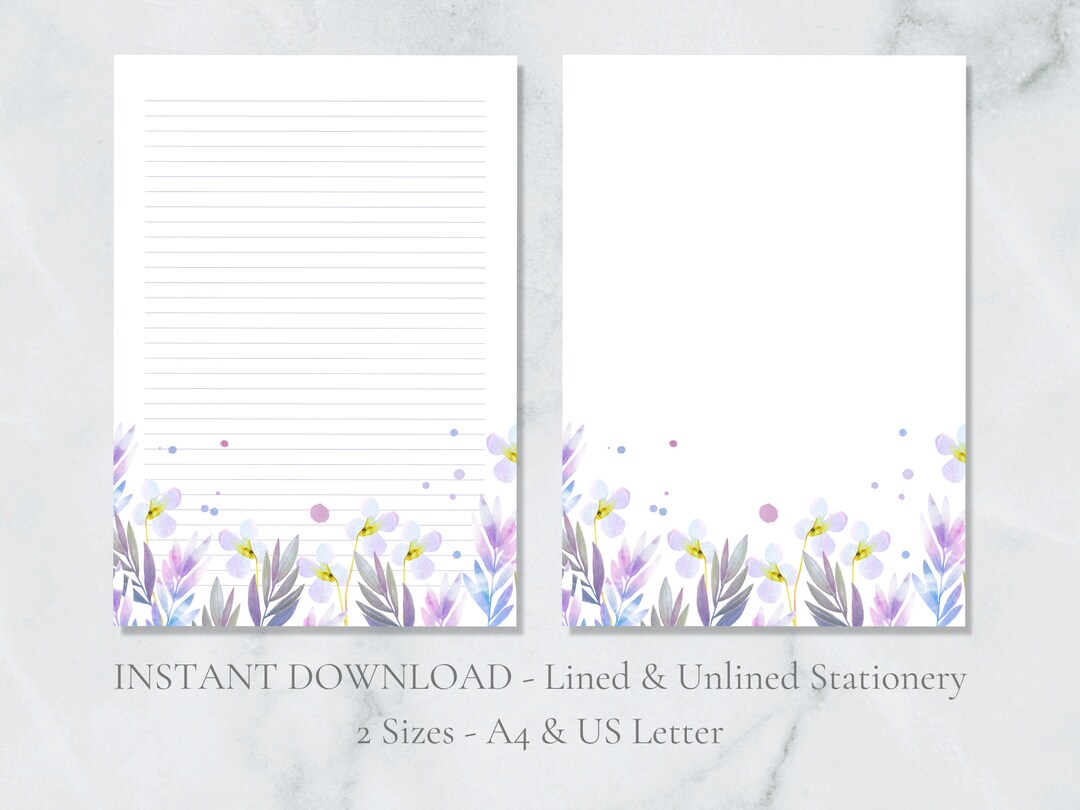 Cute Floral Printable Stationery Writing Paper Purple Flower Letter ...