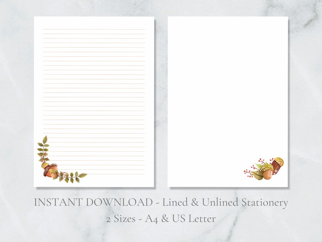 Acorns Printable Stationery Woodland Writing Paper Oak Fall Autumn ...