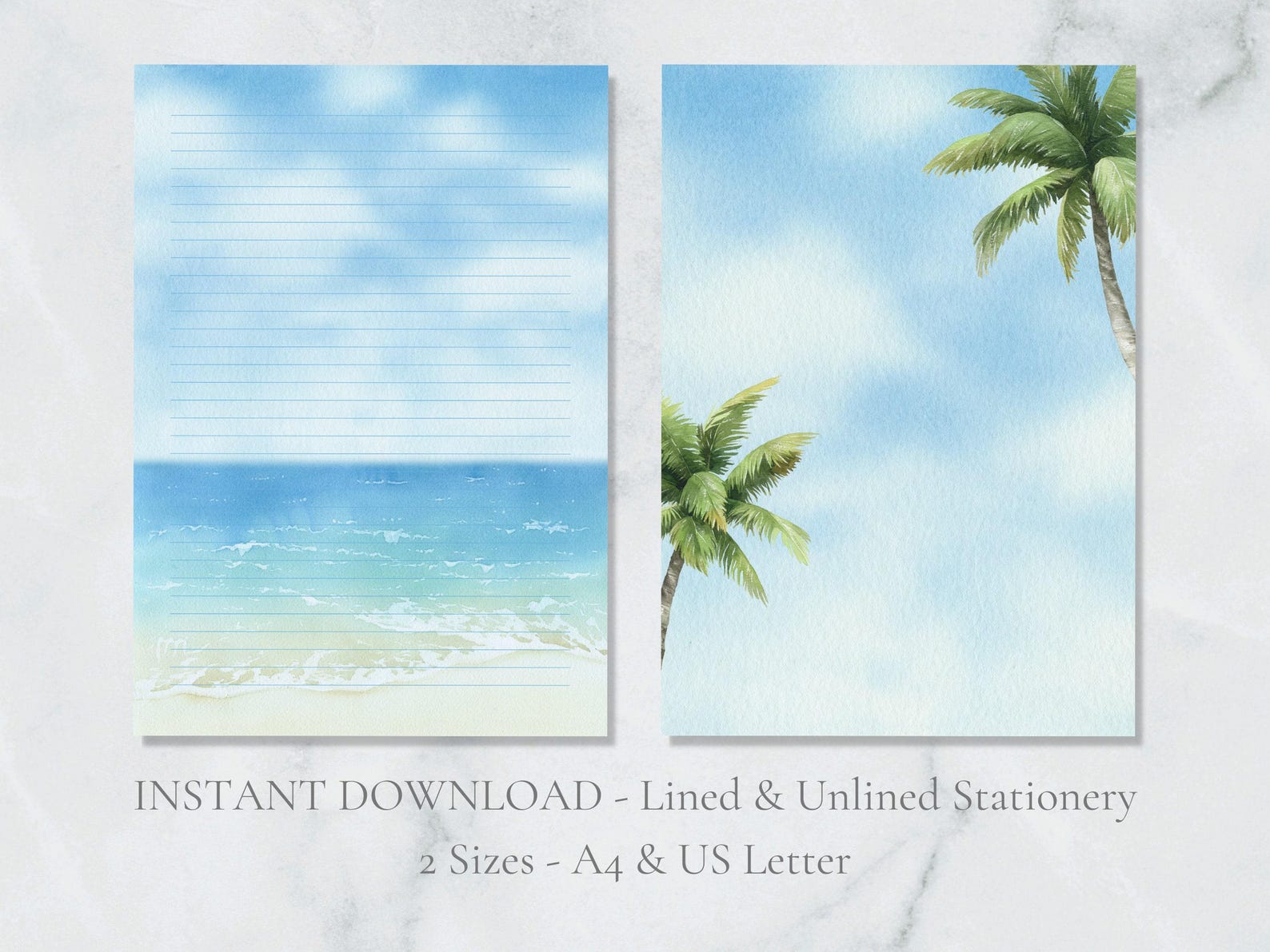 Tropical Island Printable Stationery Beach Stationary Summer Writing ...