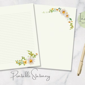Daisy Printable Stationery Floral Printable Stationary Paper Flower ...