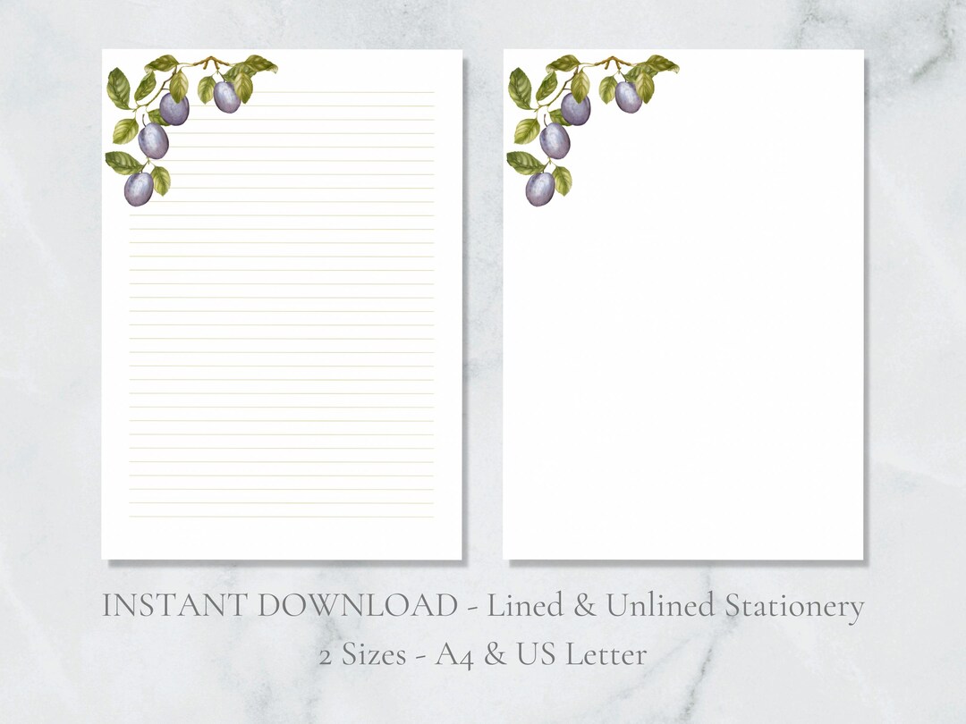 Plums Printable Stationery Fruit Stationary Nature Writing Paper Tree ...