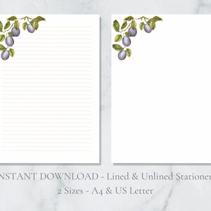 Plums Printable Stationery Fruit Stationary Nature Writing Paper Tree ...