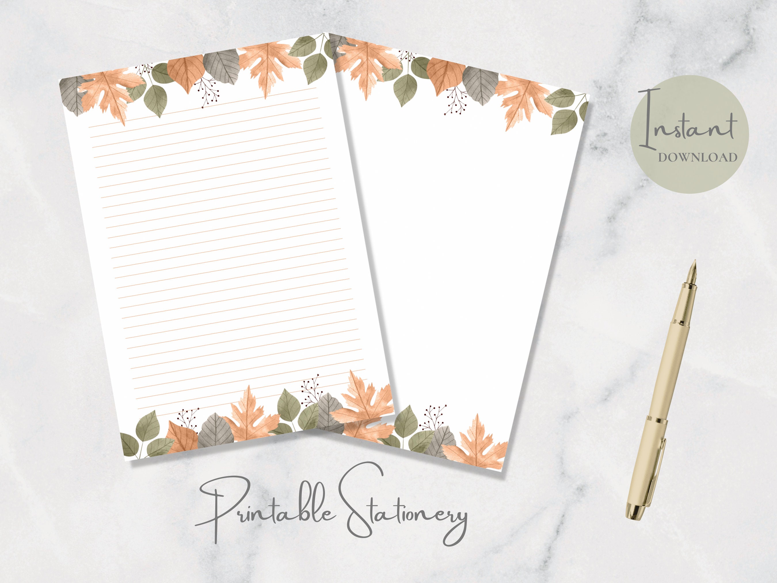 Autumn Fall Printable Stationery Header Footer Paper Fall Leaves ...