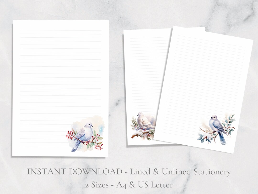 Winter Dove Printable Stationery Festive Stationary Paper Bird Letter ...
