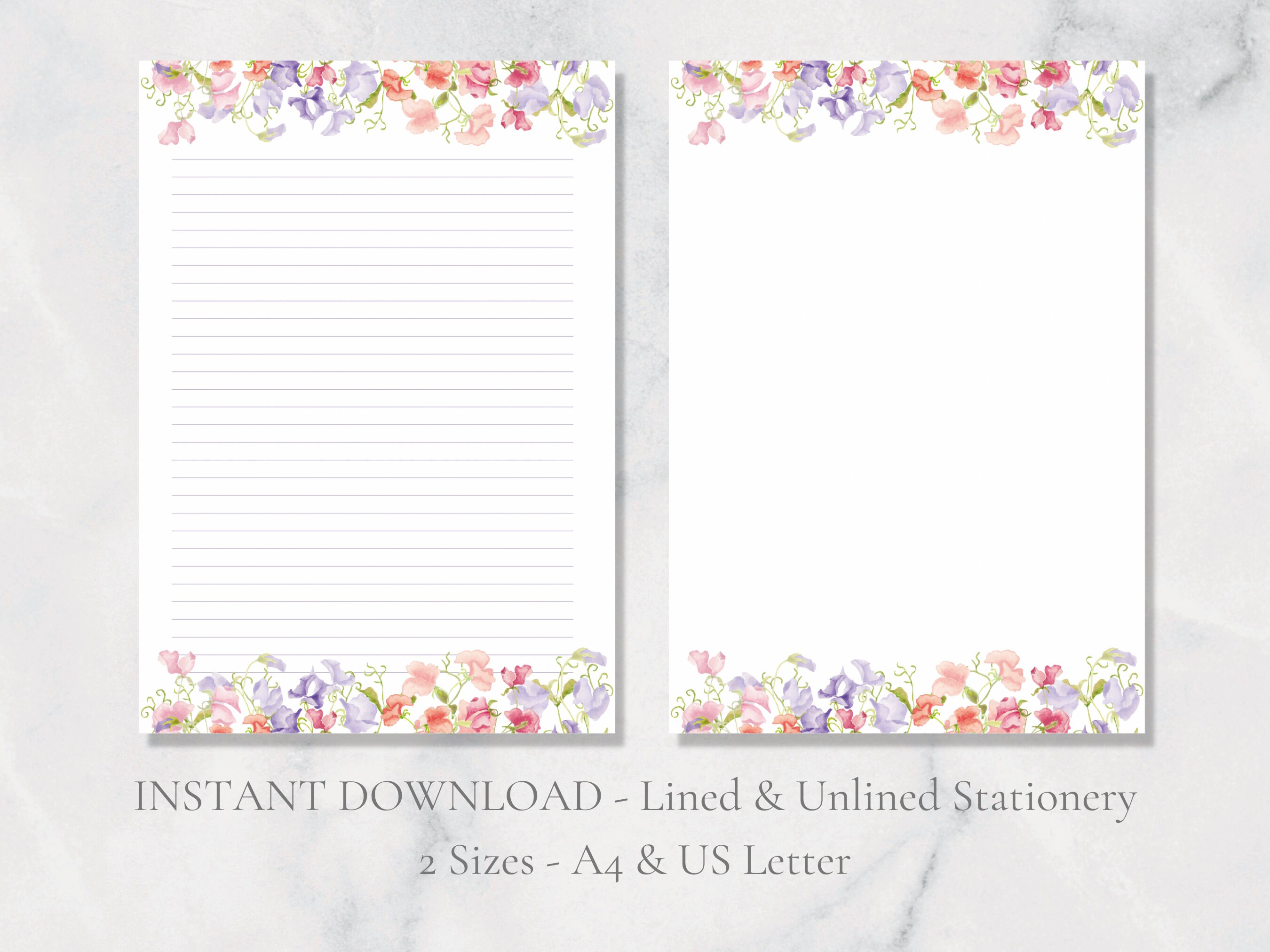 Sweet Pea Printable Stationery Floral Letter Writing Paper Spring ...