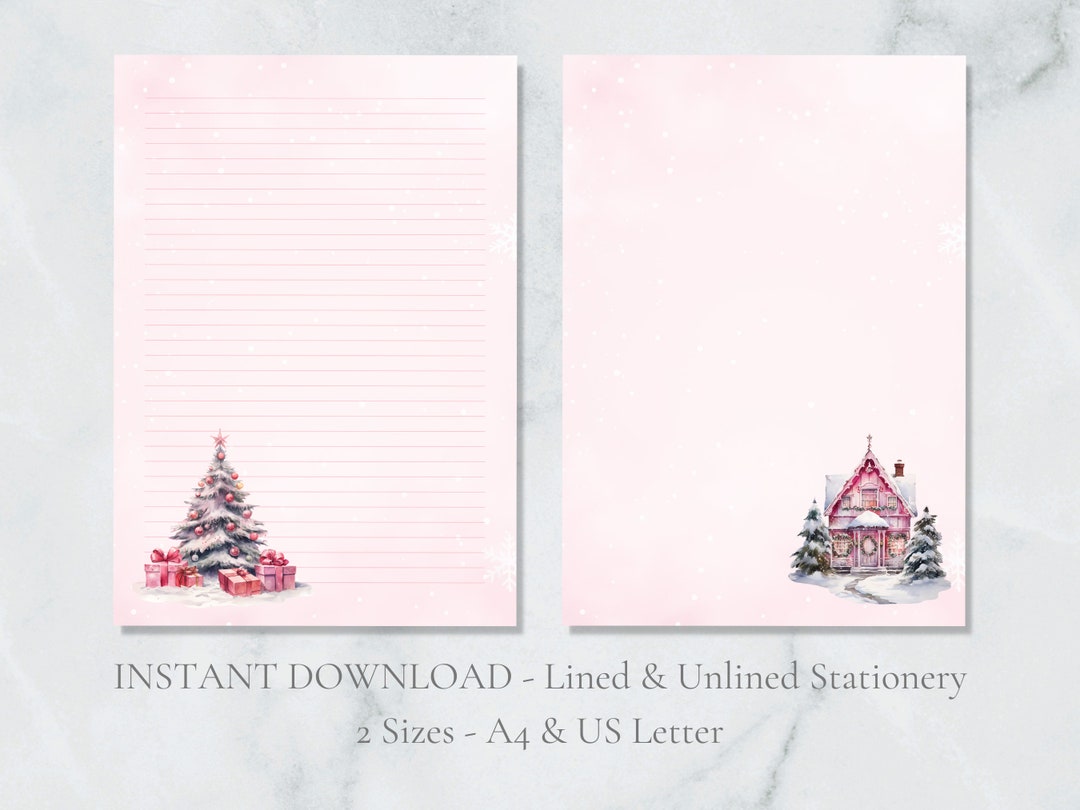 Pink Winter Printable Stationery Christmas Tree Stationary Snow Writing ...