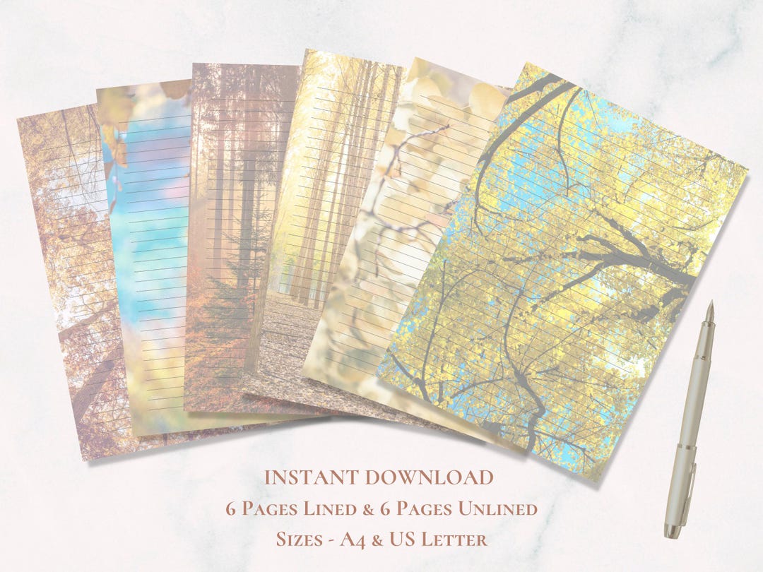 Fall Autumn Trees Leaf Printable Paper- Stationary Paper- Note Paper ...
