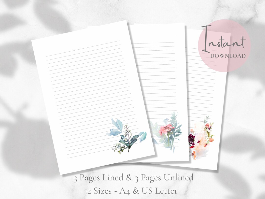 Floral Printable Stationery Botanical Printable Stationary Paper Flower ...