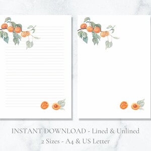 Apricot Peach Printable Stationery Fruit Stationary Nature Writing ...