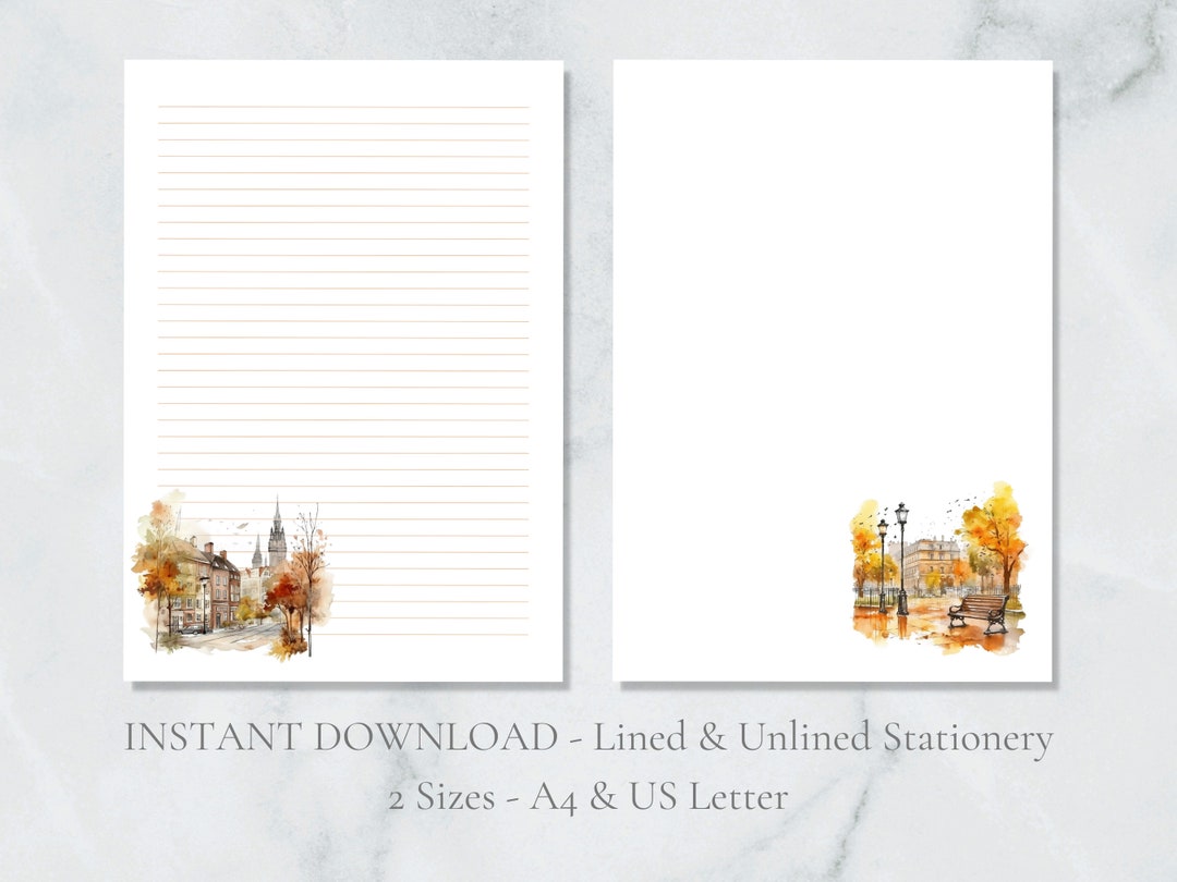 Fall Town Printable Stationery Trees Letter Paper Autumn A4 and US ...