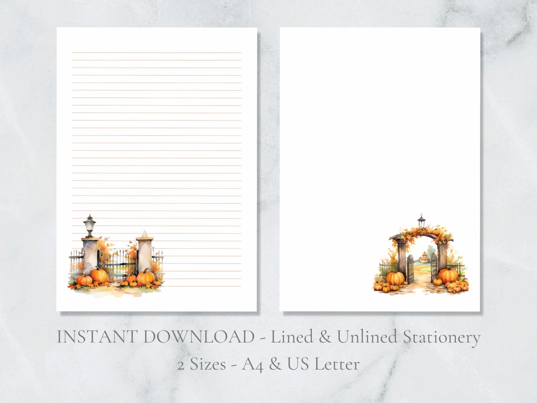 Fall Gate Printable Stationery Autumn Letter Paper Thanksgiving A4 US ...