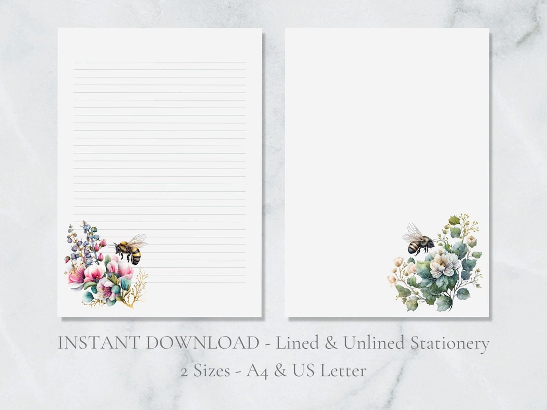 Bees and Flowers Printable Stationery Paper Floral Letter Writing Paper ...