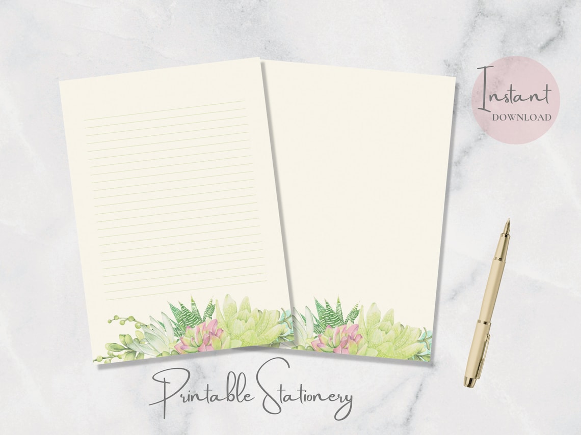 Succulent Printable Stationery Cactus Stationary Botanical - Etsy