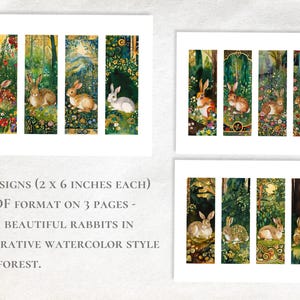 Forest Rabbits Printable Bookmark Woodland Watercolor Bunny Instant ...