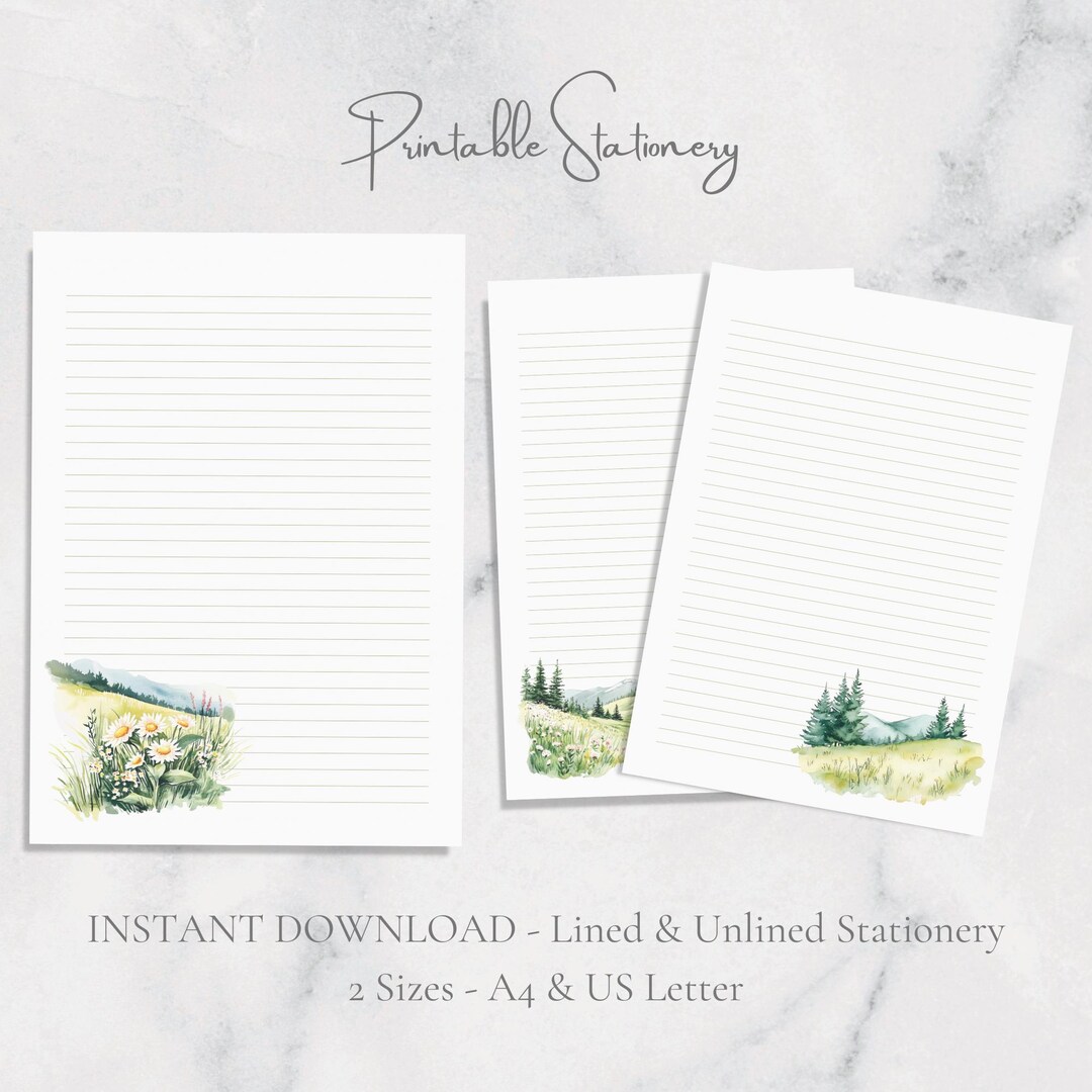 Alpine View Printable Stationery Mountain Stationary Landscape Letter ...