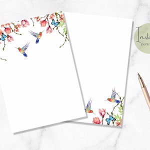 Floral Hummingbird Printable Stationery Magnolia Printable - Etsy