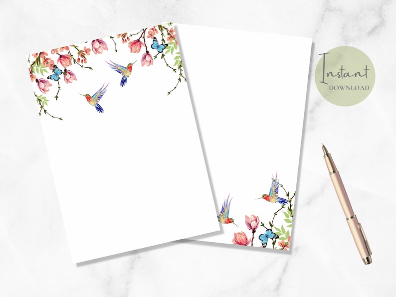 Floral Hummingbird Printable Stationery Magnolia Printable - Etsy