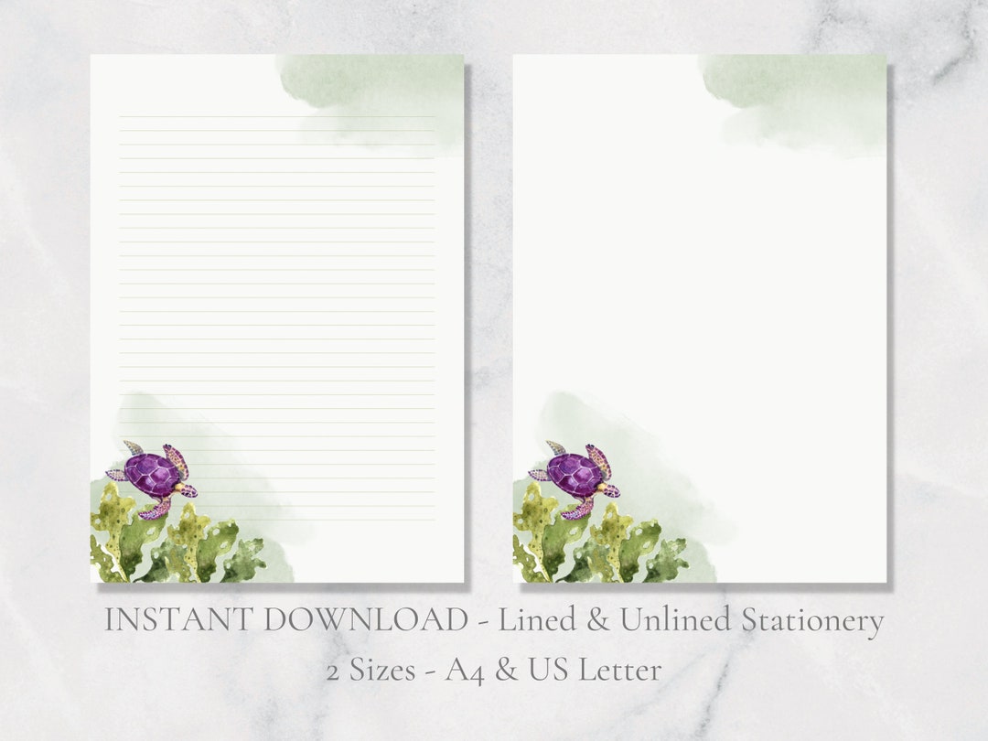 Sea Turtle Printable Stationery Sealife Stationary Watercolor Writing ...