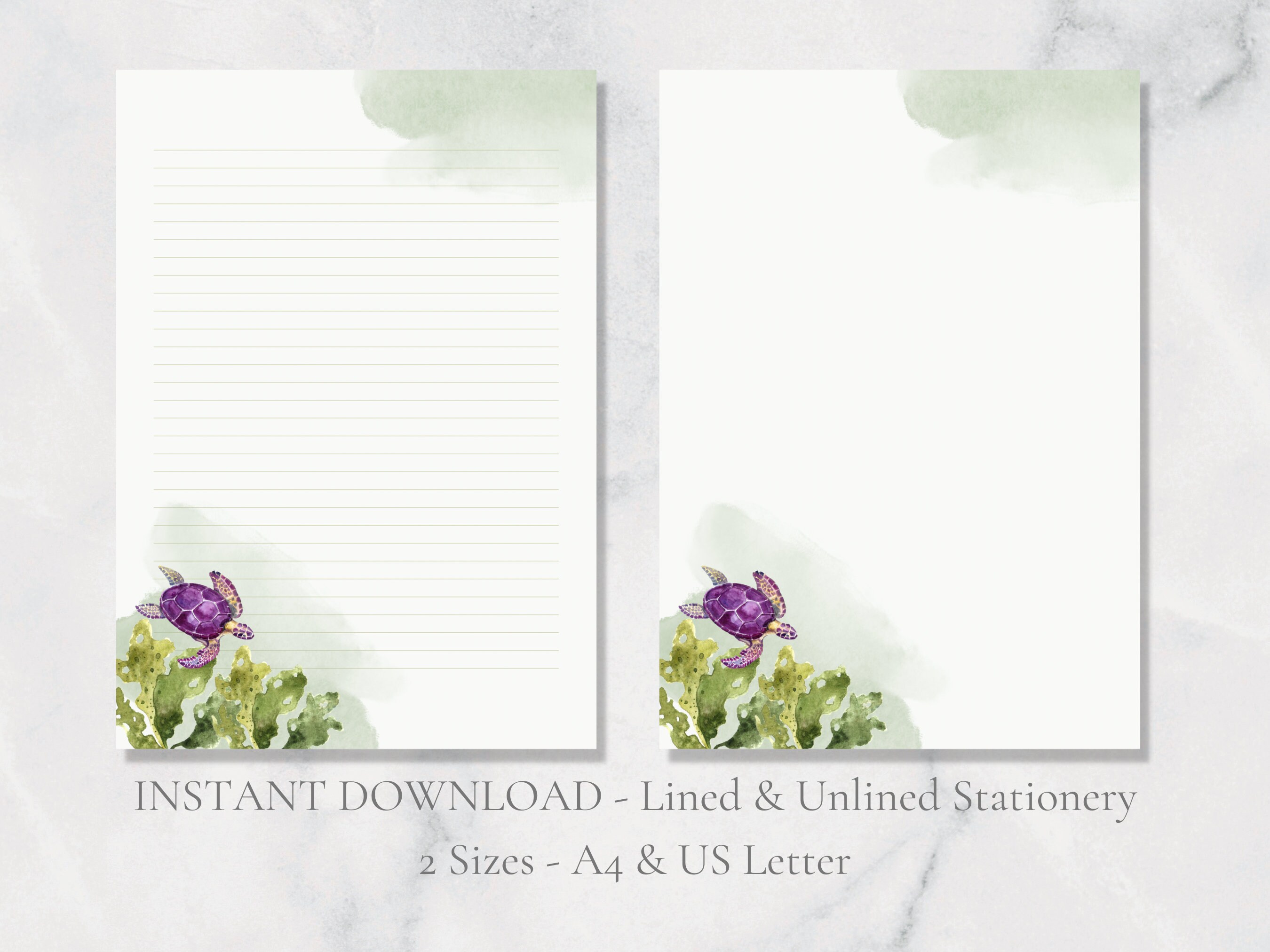 Sea Turtle Printable Stationery Sealife Stationary Watercolor Writing ...